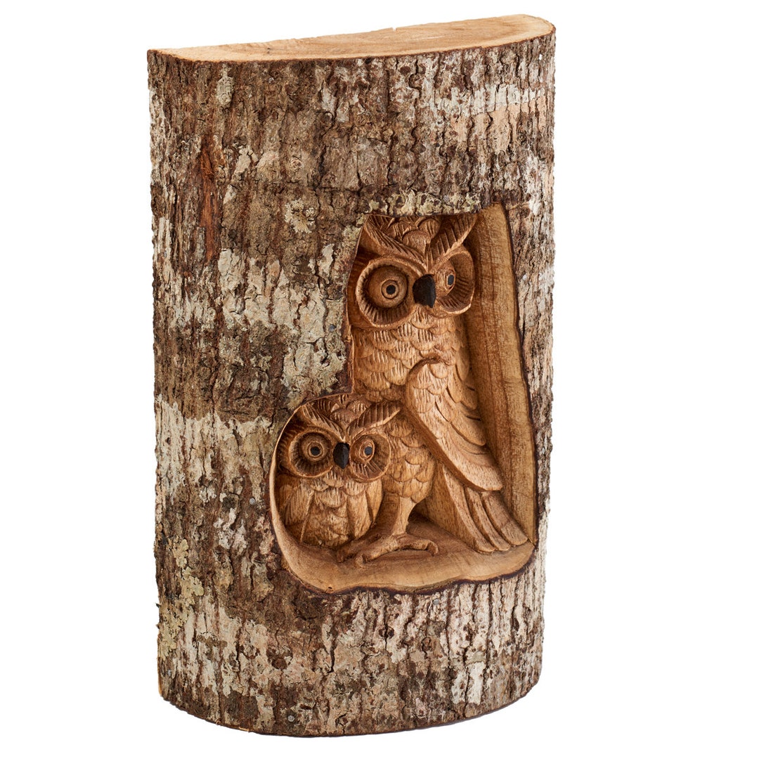 Natural Wood Owl in Tree Trunk - Double - Etsy