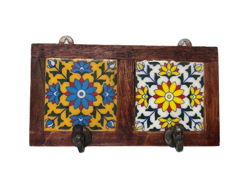 Original Blue Pottery Ceramic Tile Wall Hook Hangers (2 Peg) With ...