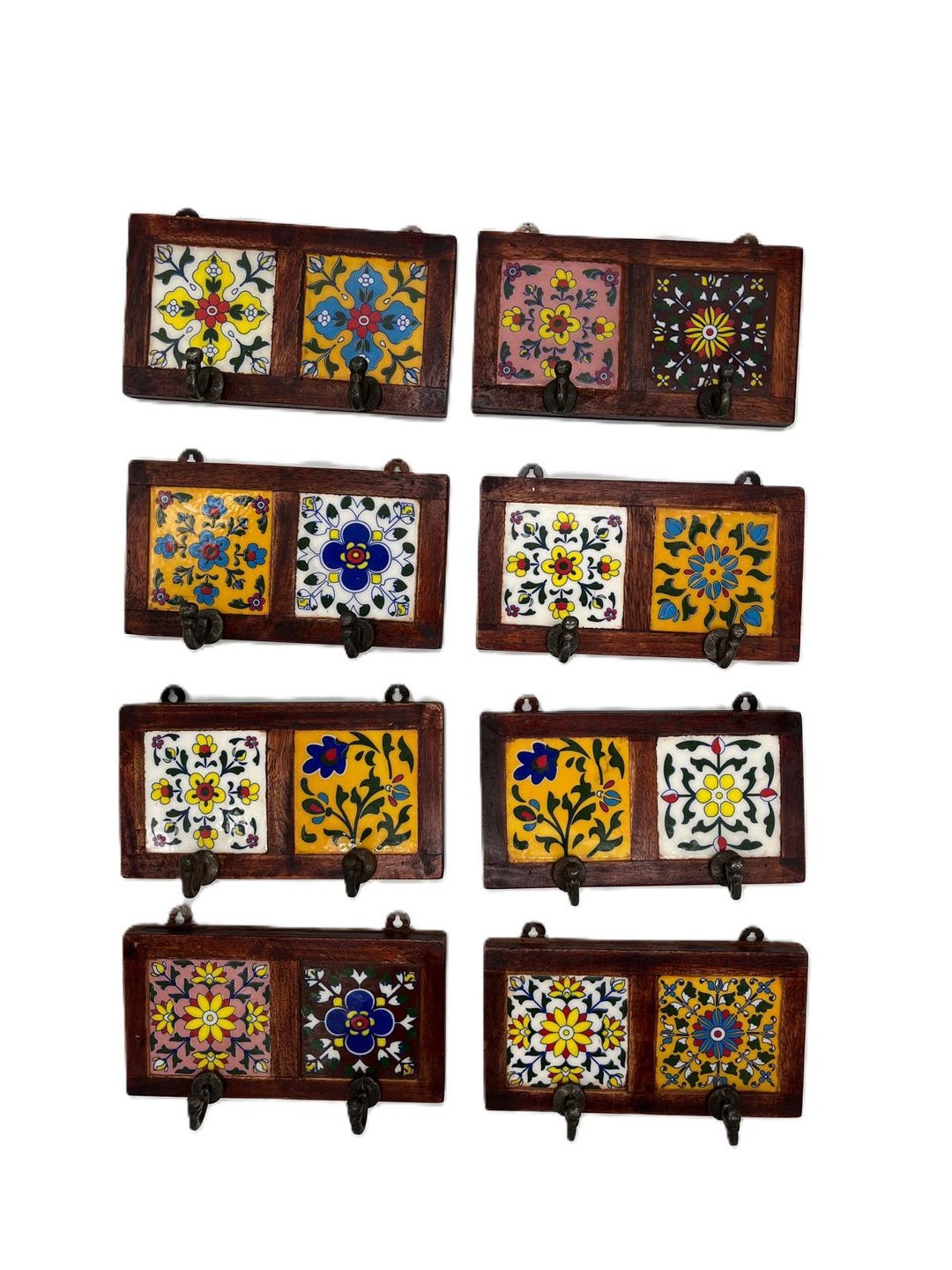 Original Blue Pottery Ceramic Tile Wall Hook Hangers (2 Peg) With ...