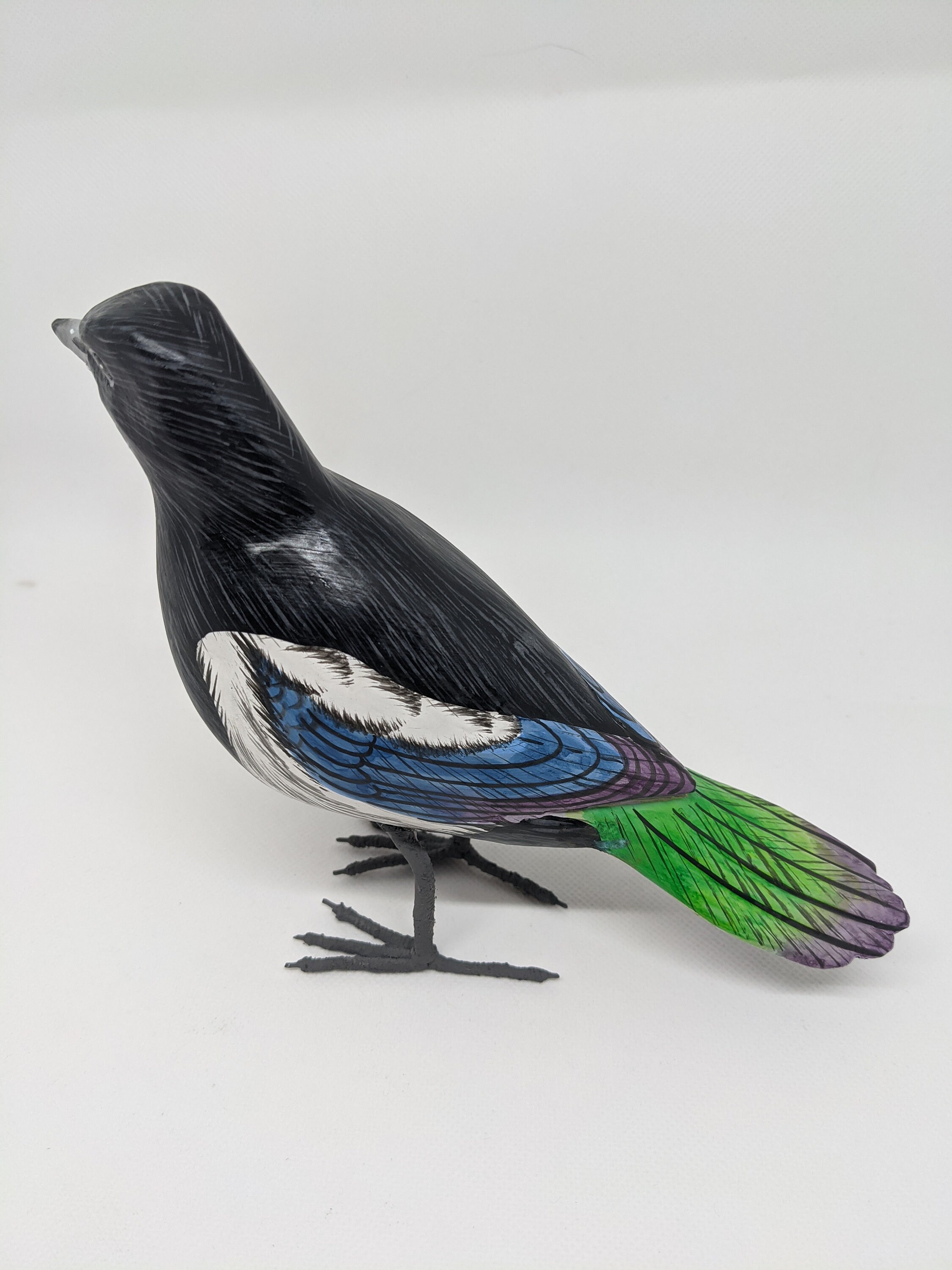 Magpie Painted Wooden Carving | Etsy UK