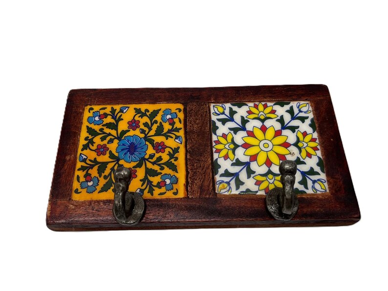 Original Blue Pottery Ceramic Tile Wall Hook Hangers (2 Peg) With ...