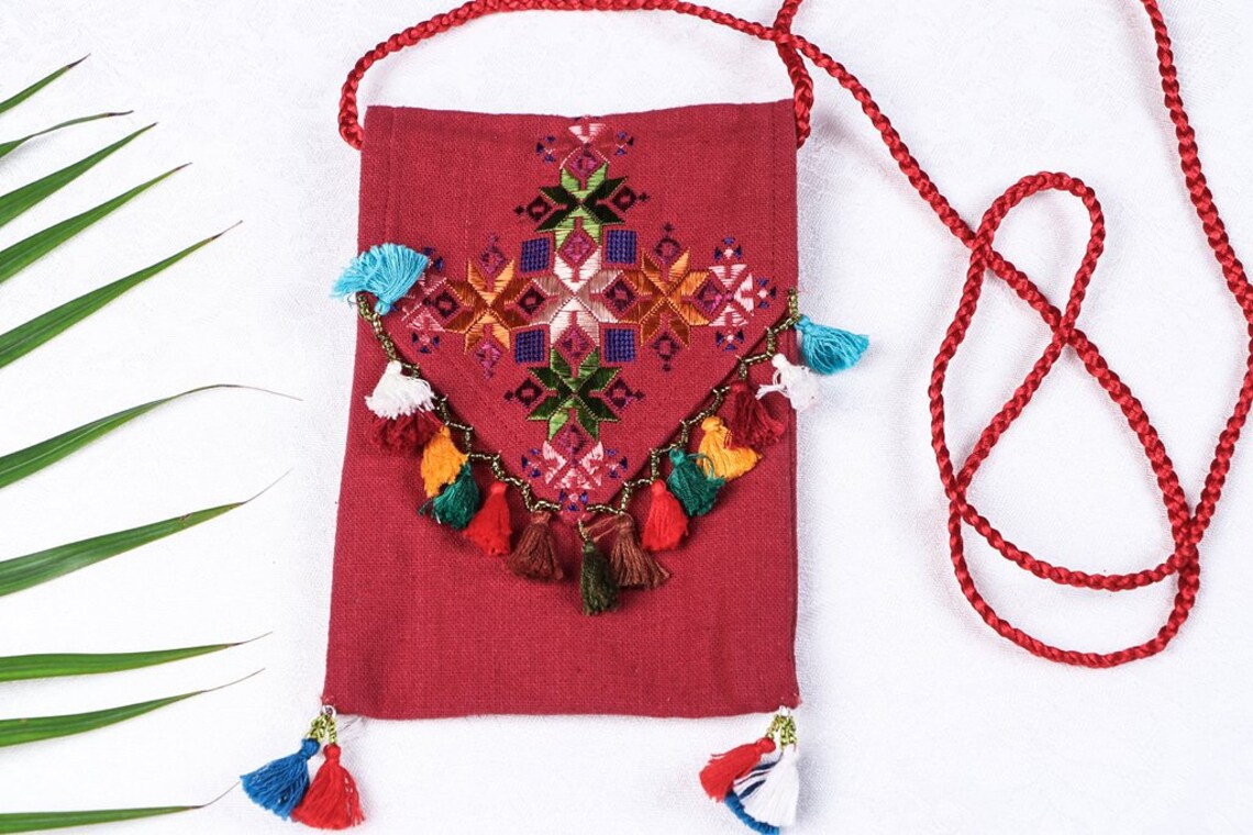 Soof Stitch Embroidery Pure Handloom Cotton Sling Mobile Pouch - Etsy
