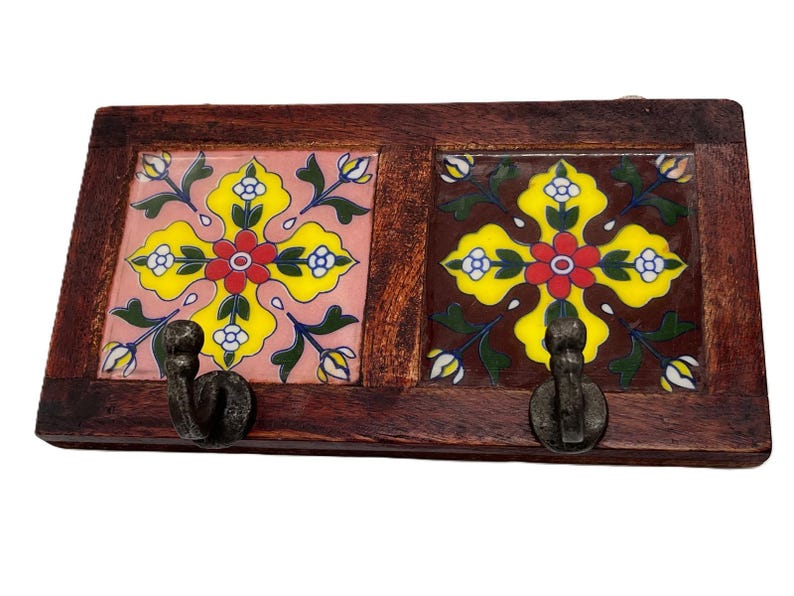 Original Blue Pottery Ceramic Tile Wall Hook Hangers (2 Peg) With ...