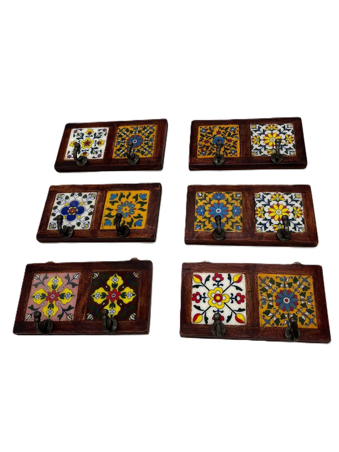 Original Blue Pottery Ceramic Tile Wall Hook Hangers (2 Peg) With ...