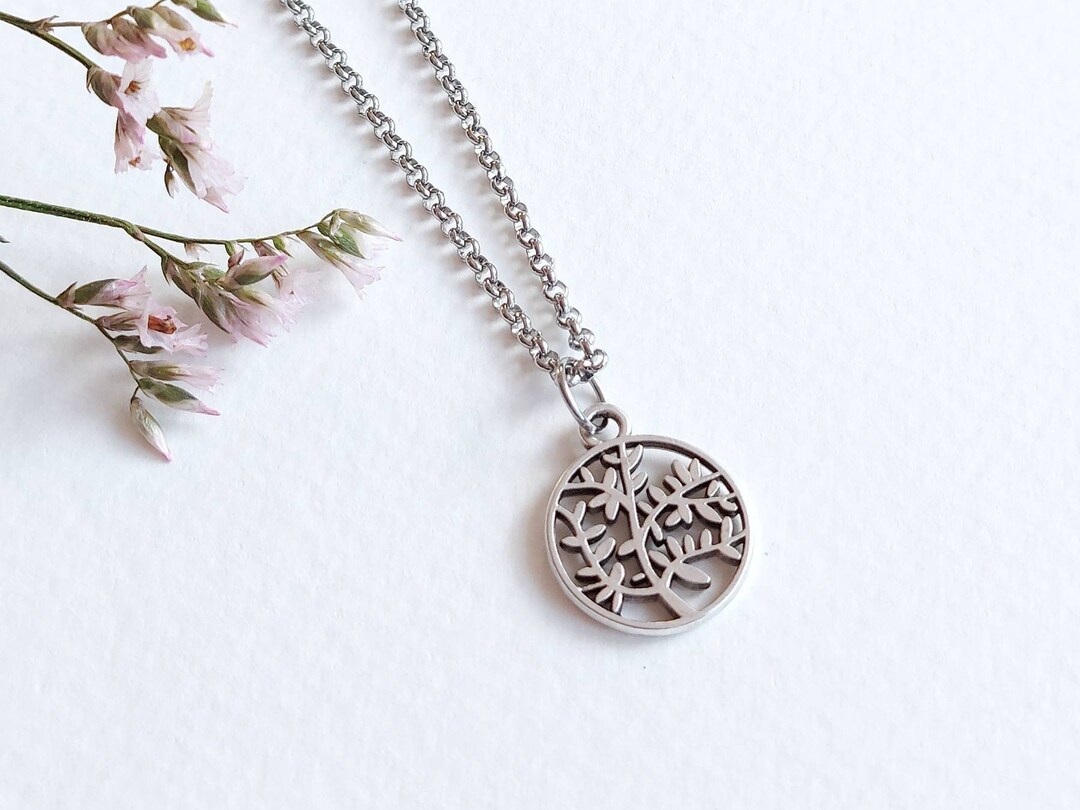 Silver Olive Tree Necklace, Small Round Cutout Leafy Branch Pendant - Etsy