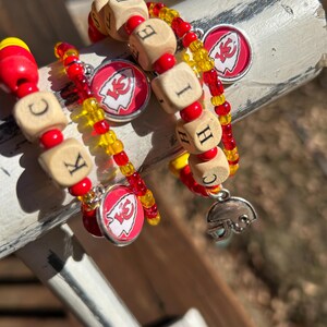 Kansas City Chiefs, Stack Set of Four Charm Bracelet. Wood and Glass ...