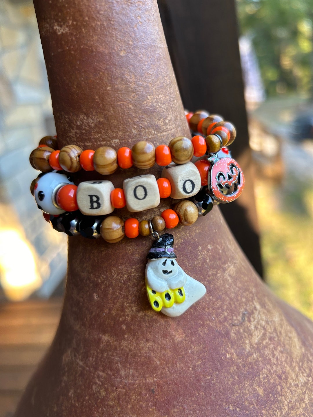 Stacked Set of 3, Halloween, Boo Bracelet Set, Pumpkin and Ghost ...