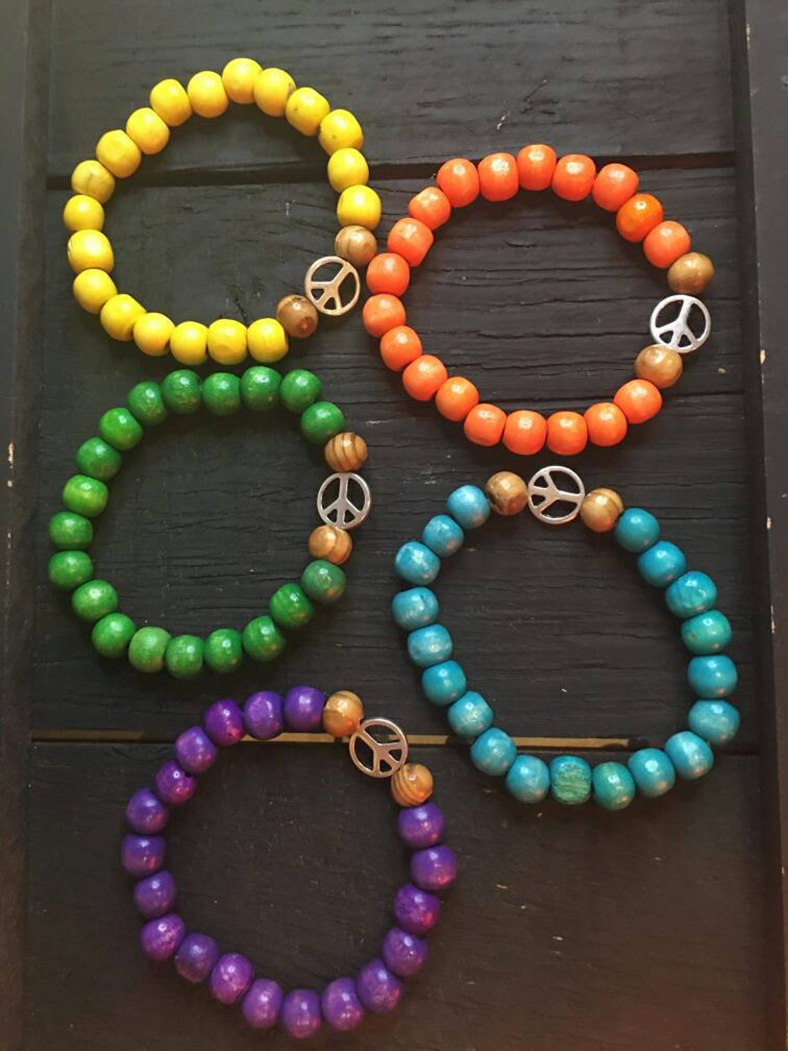 Beaded Wood Peace Bracelets With Peace Sign. You Pick the | Etsy