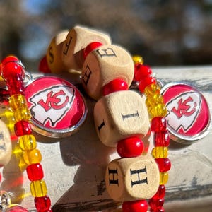 Kansas City Chiefs, Stack Set of Four Charm Bracelet. Wood and Glass ...
