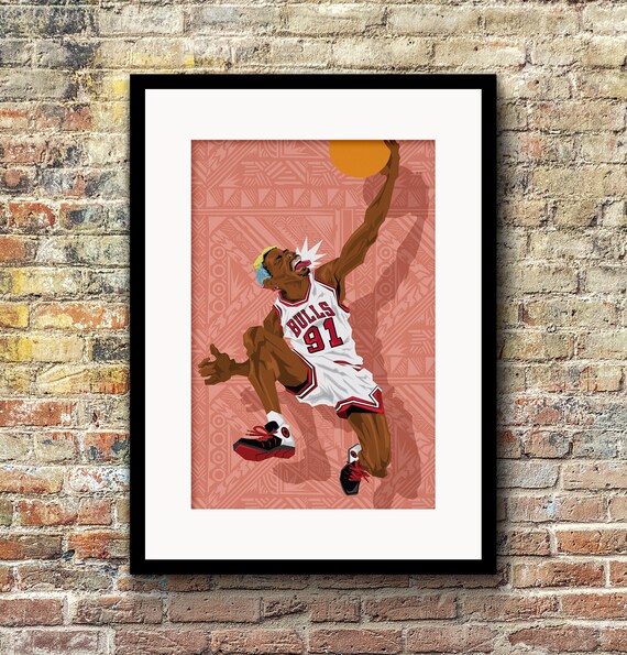 Dennis Rodman Poster Print 13 x 19 Basketball Original Art | Etsy