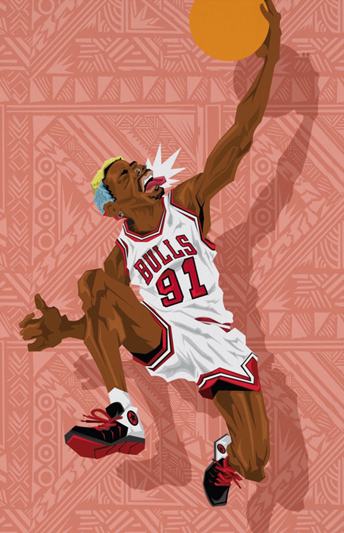 Dennis Rodman Poster Print 13 x 19 Basketball Original Art | Etsy