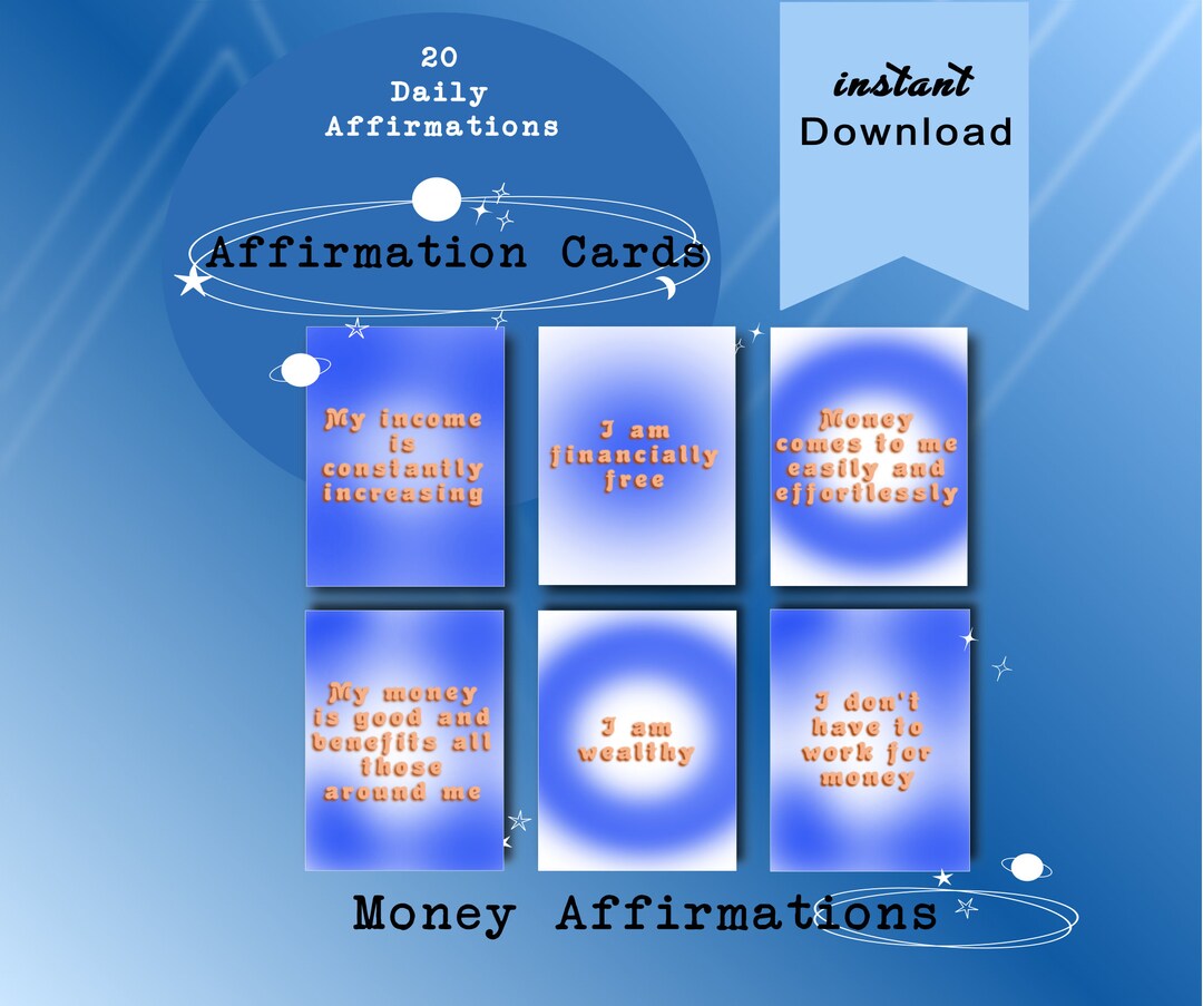 Money Affirmation Cards Digital Download Deck of 20 Blue Aura Haze ...