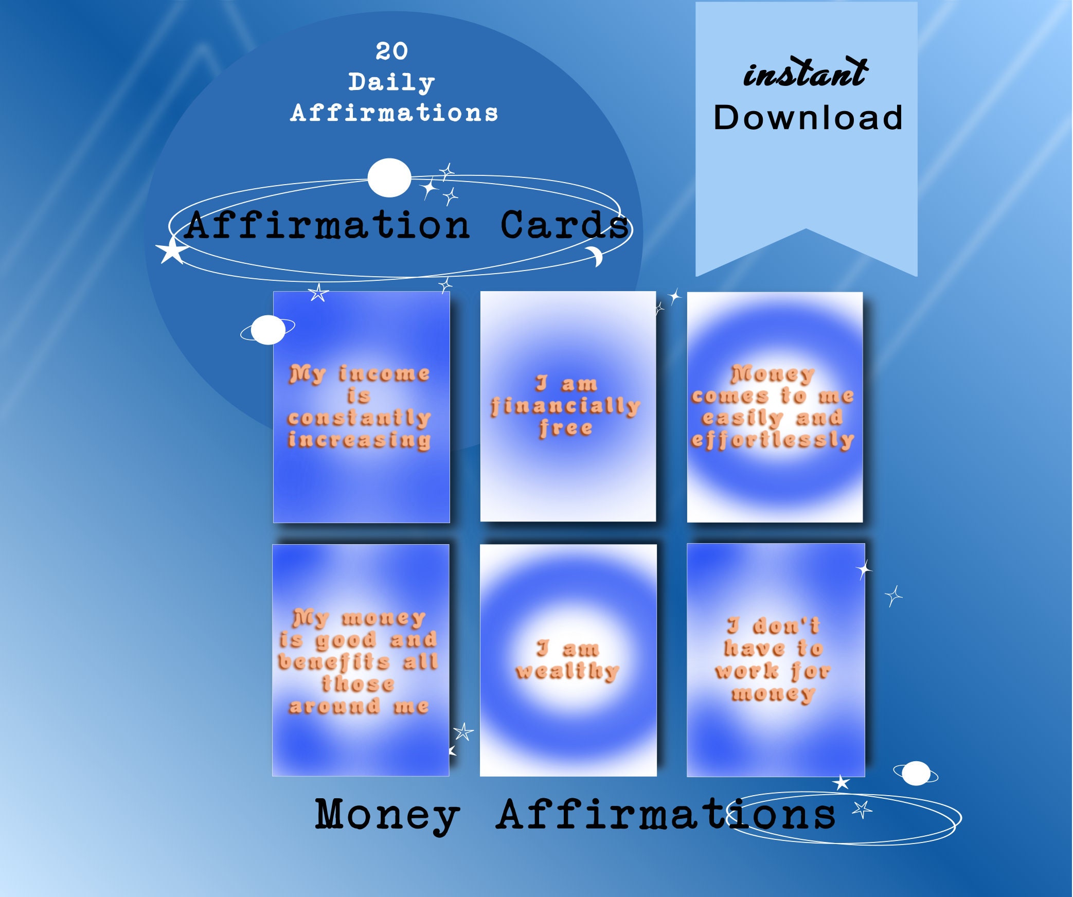 Money Affirmation Cards Digital Download Deck of 20 Blue Aura Haze ...