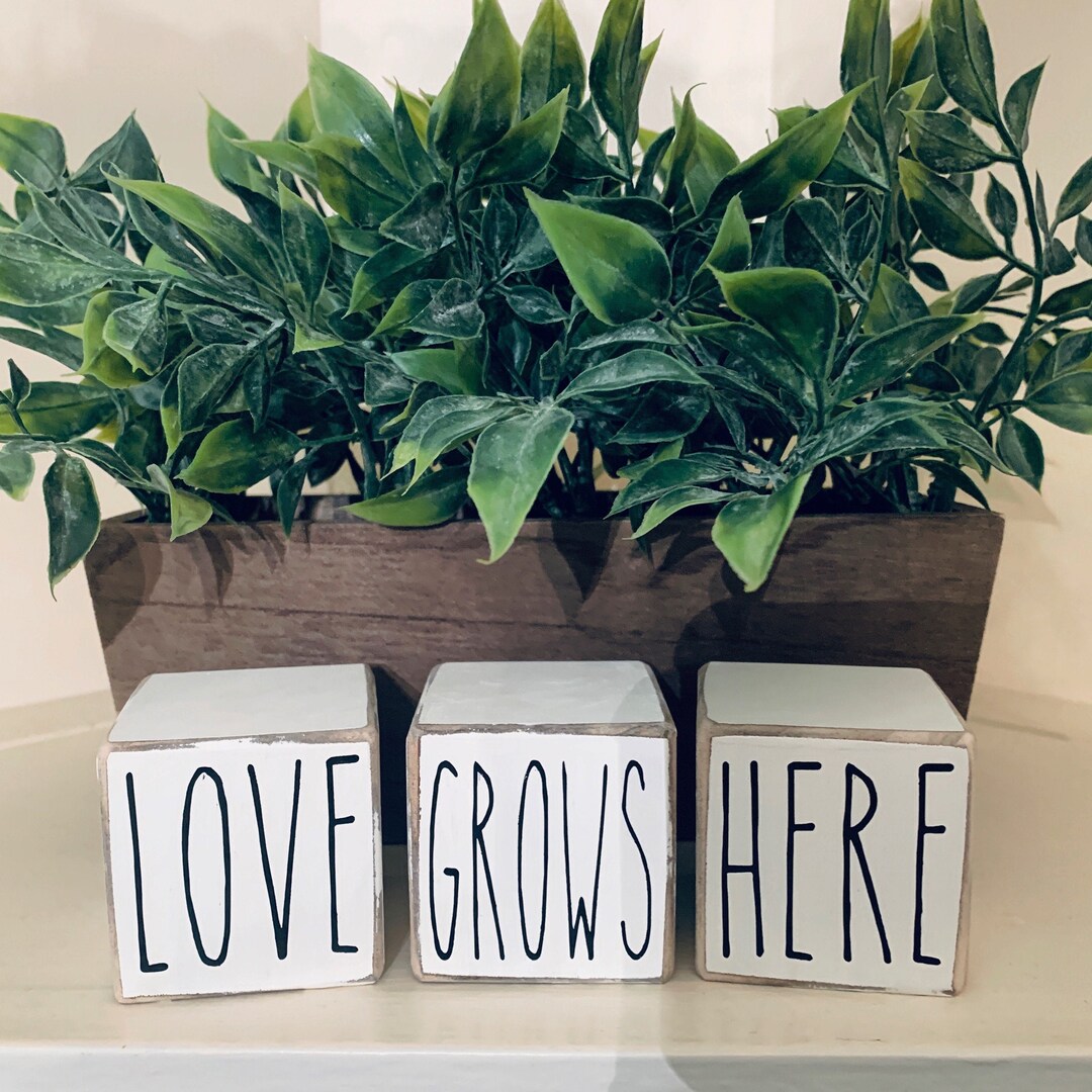 Handcrafted Wood Block Home Decor (set of 3) LOVE GROWS HERE - Etsy