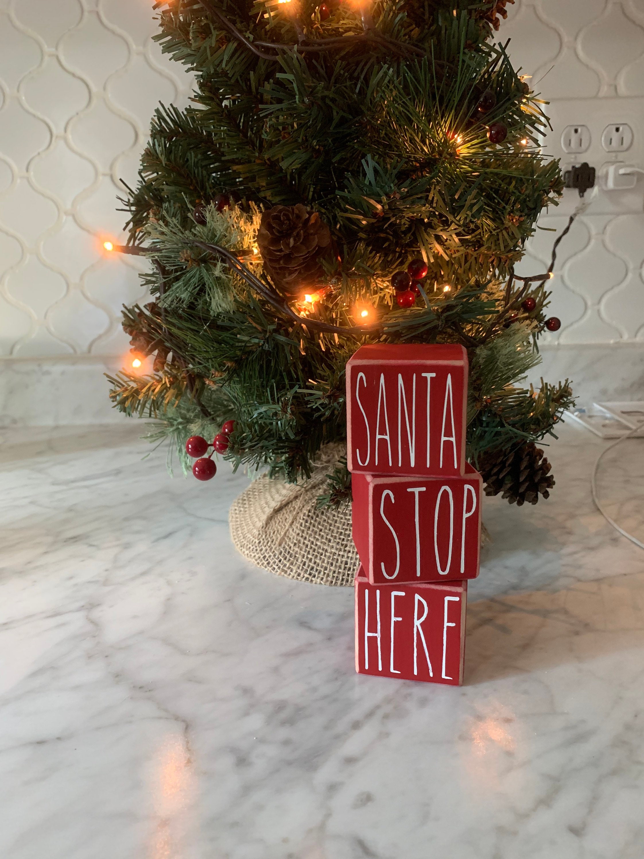 Handcrafted Wood Block Home Decor SANTA STOP HERE Hand | Etsy