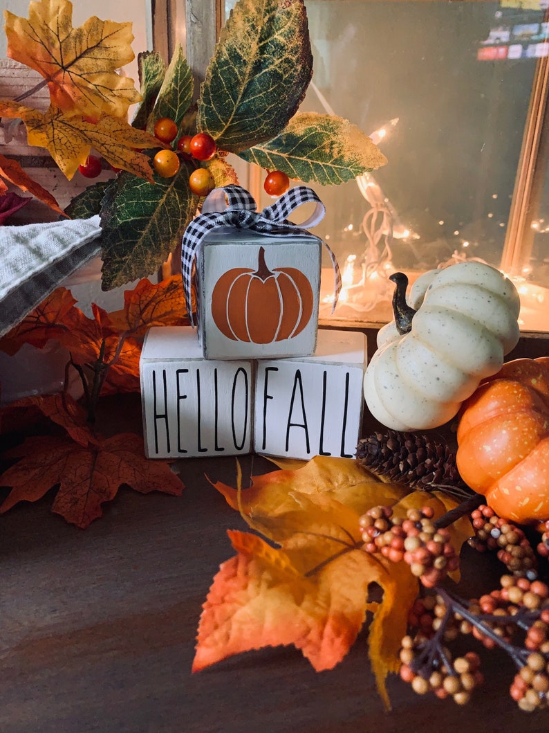 Handcrafted wood block home decor HELLO FALL | Etsy