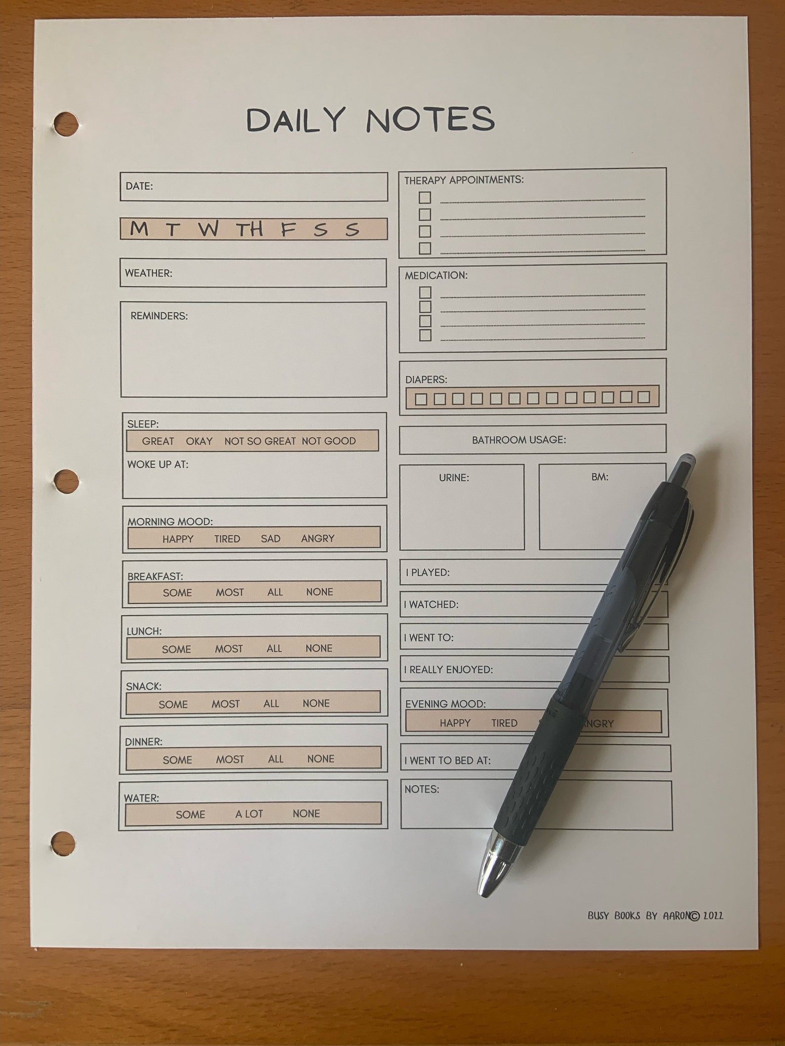 Daily Notes, How Was Your Day, Daily Log, Special Needs Checklist ...