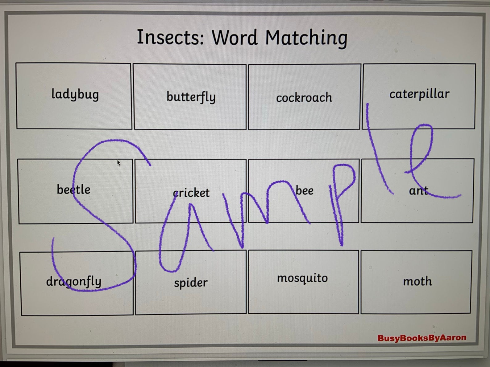 Busy Book Printable Activity: Insects word and Picture - Etsy