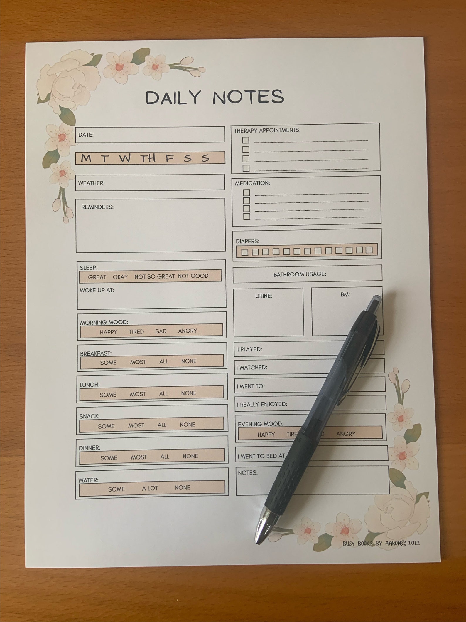 Daily Notes, How Was Your Day, Daily Log, Special Needs Checklist ...
