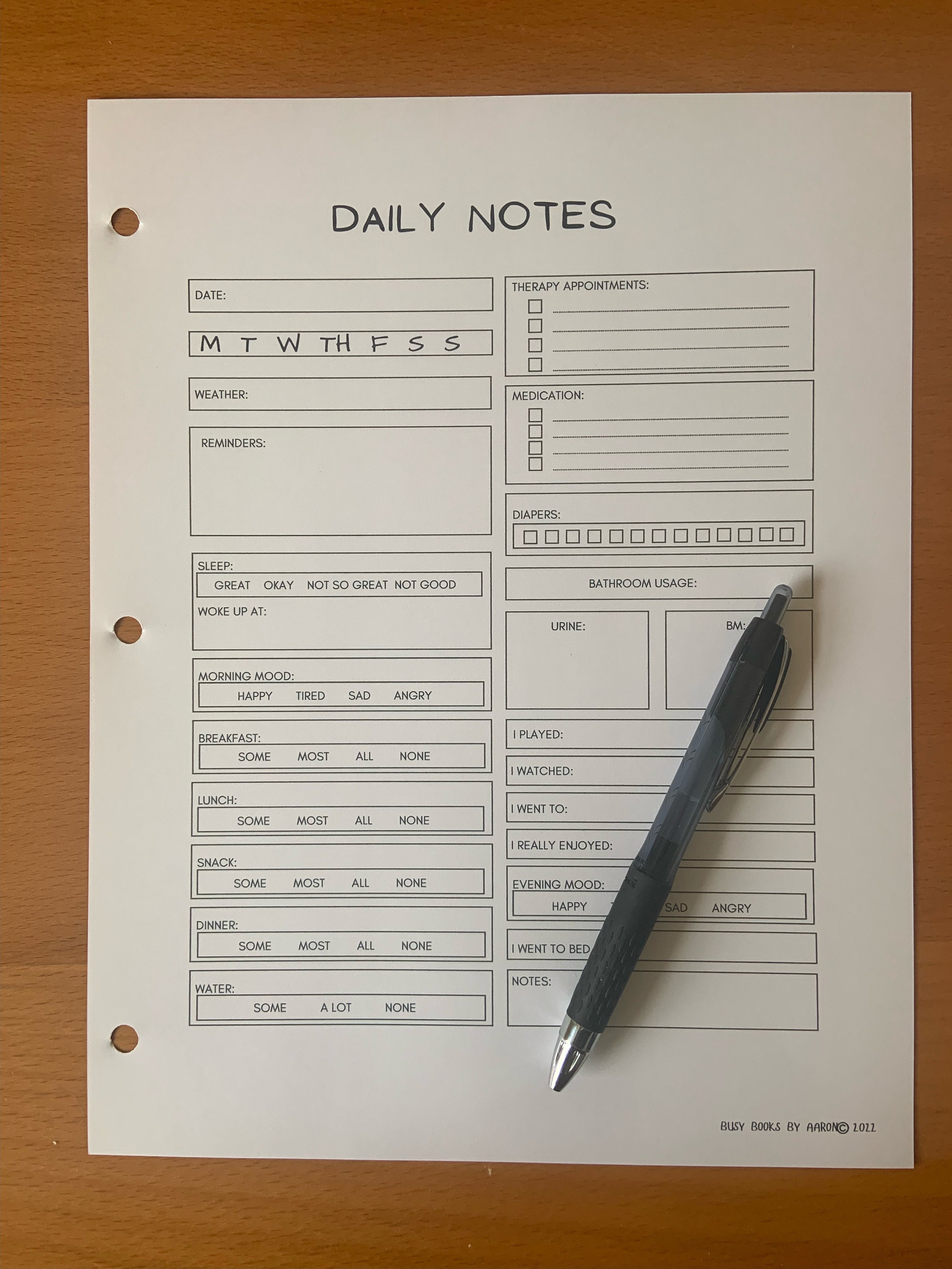 Daily Notes, How Was Your Day, Daily Log, Special Needs Checklist ...