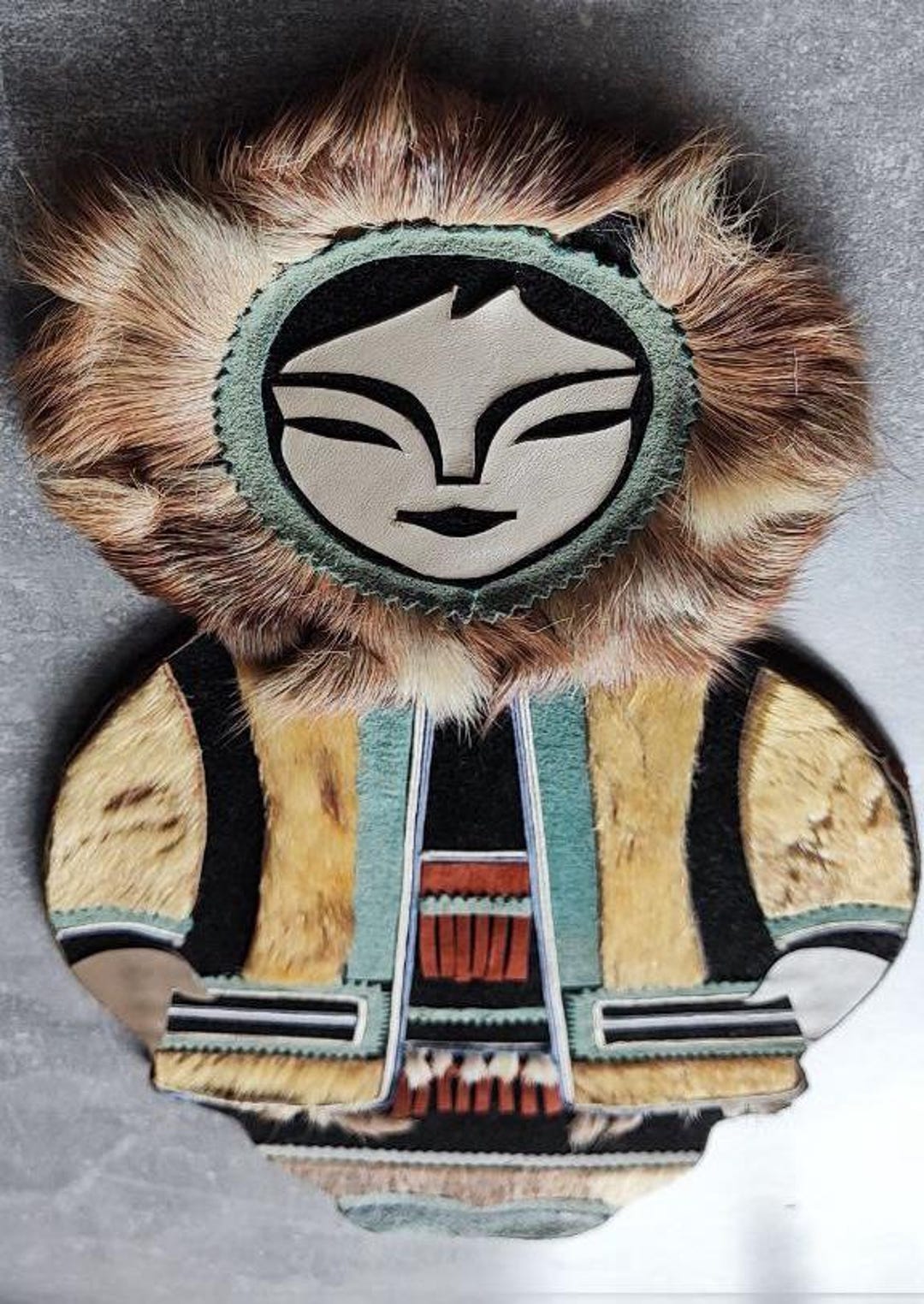 Vintage Arctic Fur Wall Panel, Handcrafted Chukchi Girl Mosaic, Ethno ...