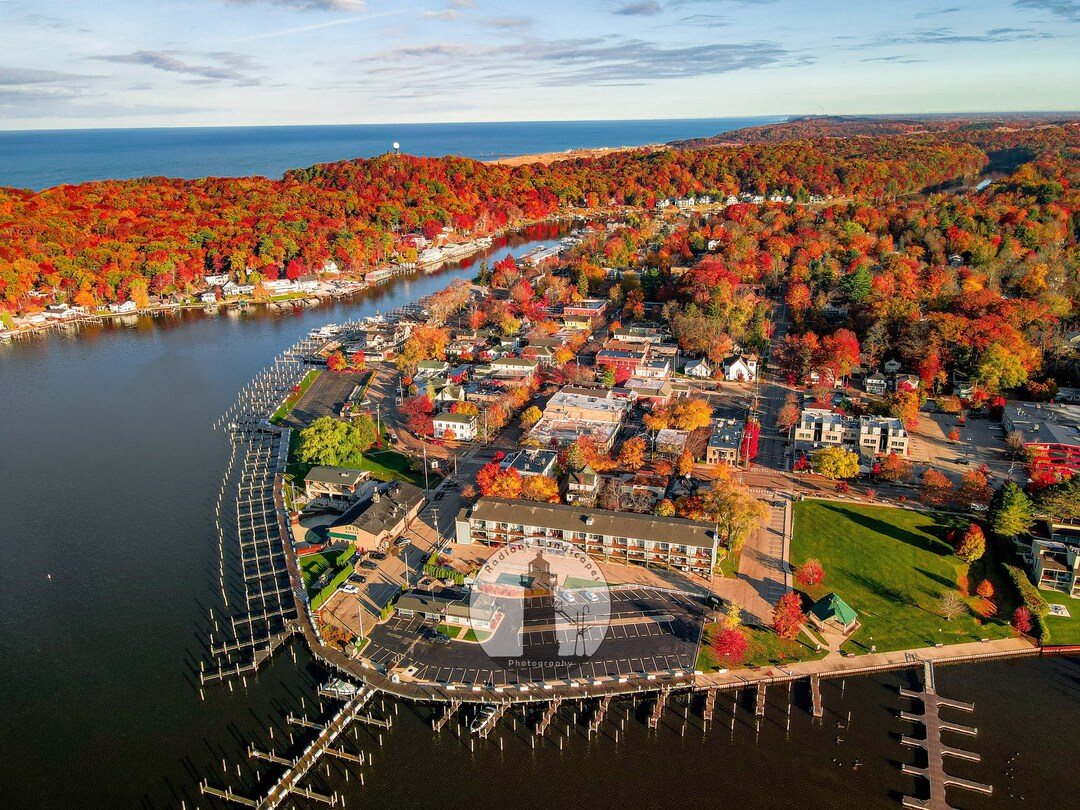 Saugatuck Michigan From Above During Peak Fall Colors - Etsy