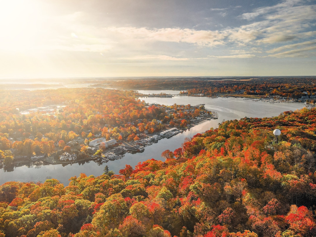 Saugatuck Michigan From Above During Peak Fall Colors Mount Baldy - Etsy
