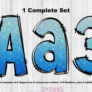Blue Glitter Doodle Letters, Glitter Alphabet Letters, Blue PNG, Blue ...