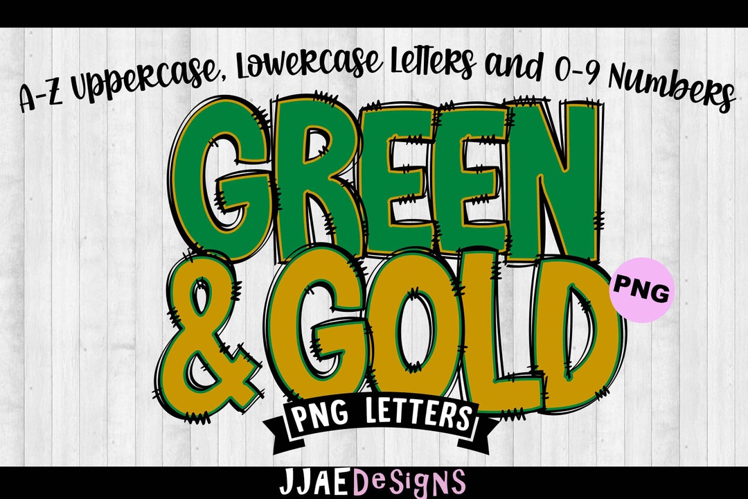 Green & Gold Alphabet PNG Letters, Doodle Letters PNG Letters, Green ...