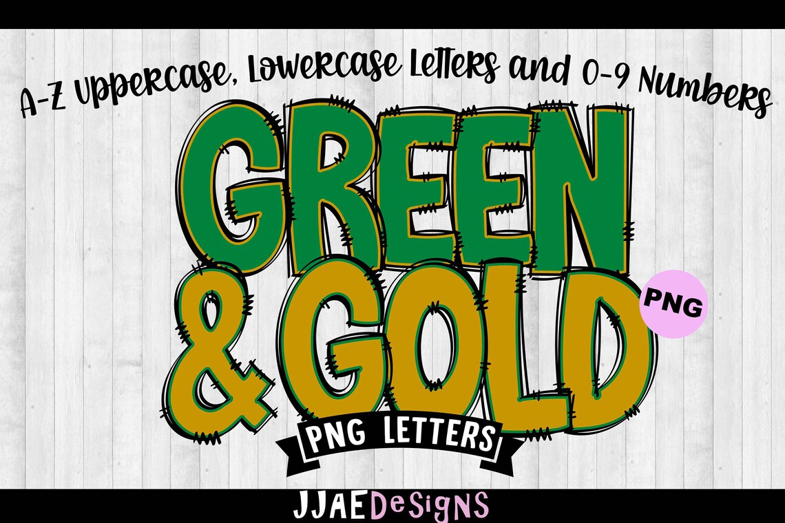 Green & Gold Alphabet PNG Letters Doodle Letters PNG Letters - Etsy