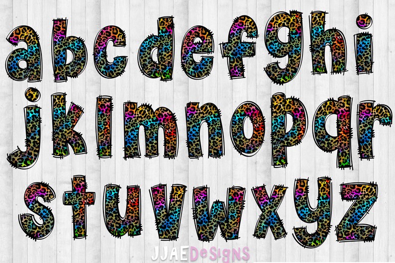 Leopard PNG Letters, Colorful Leopard Doodle Alphabet, PNG Doodle ...