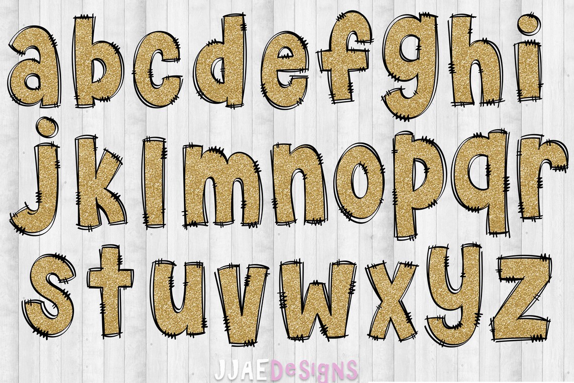 Gold Glitter Doodle Letters, Glitter Alphabet Letters, Gold PNG, Gold ...