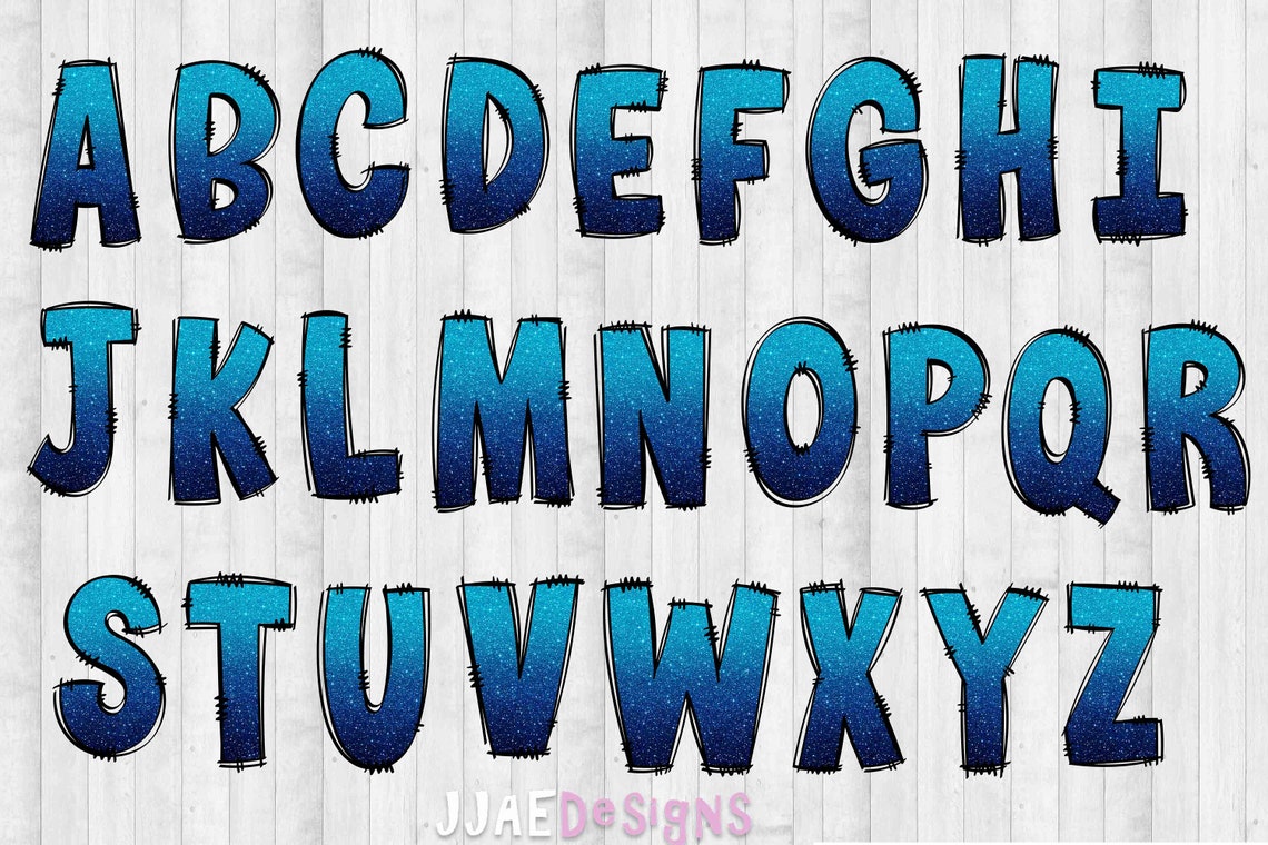 Blue Glitter PNG Letters Blue Glitter Doodle Alphabet Blue - Etsy