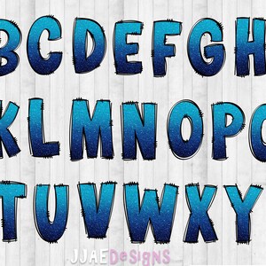 Blue Glitter PNG Letters, Blue Glitter Doodle Alphabet, Blue Doodle ...