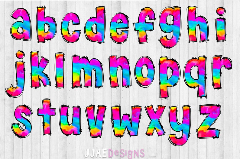 Rainbow Watercolor PNG Letters Doodle Sublimation Alphabet - Etsy