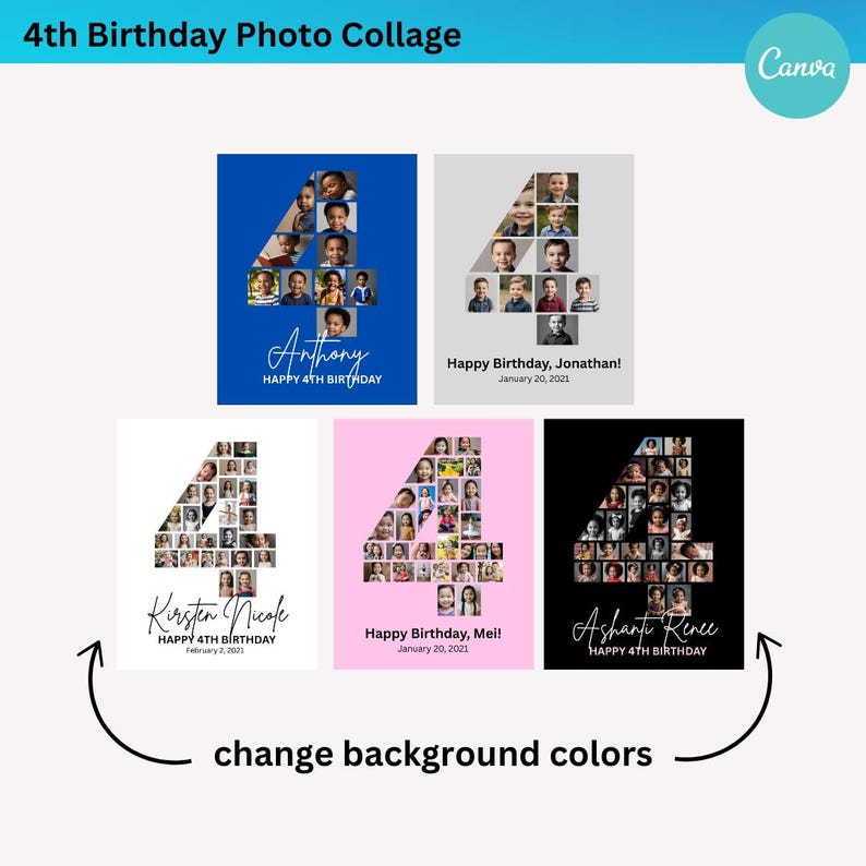 4th Birthday Photo Collage, Birthday Photo Collage, 4th Year Birthday ...