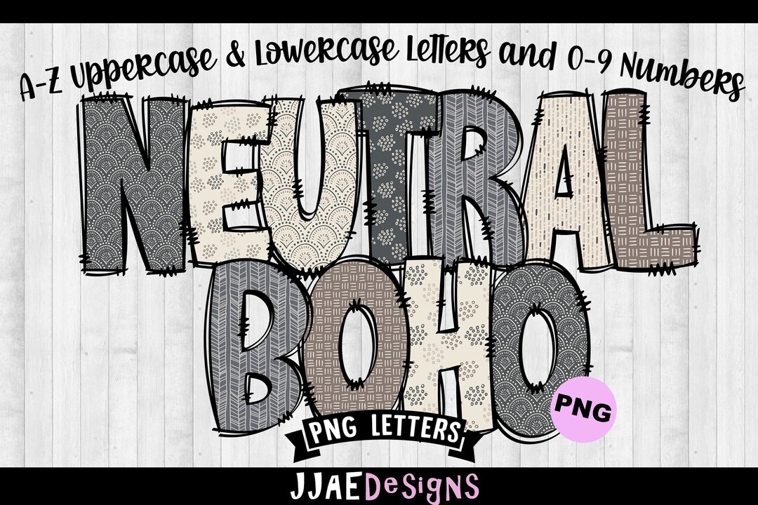 Boho Doodle Letters, Boho Alphabet PNG Letters, Doodle Letters Neutral ...