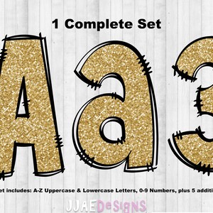 Gold Glitter Doodle Letters, Glitter Alphabet Letters, Gold PNG, Gold ...