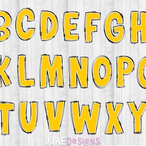 Yellow PNG Letters, Doodle Yellow Alphabet, PNG Doodle Letters Set PNG ...