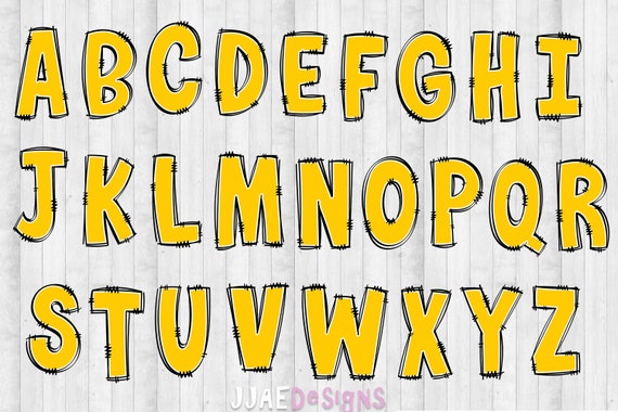 Yellow Scribble Alphabet Set Alphabet Set Gothic Font In Vintage Style