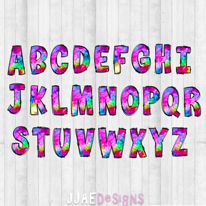 Rainbow Ink Watercolor PNG Letters, Doodle Sublimation Alphabet Bundle ...