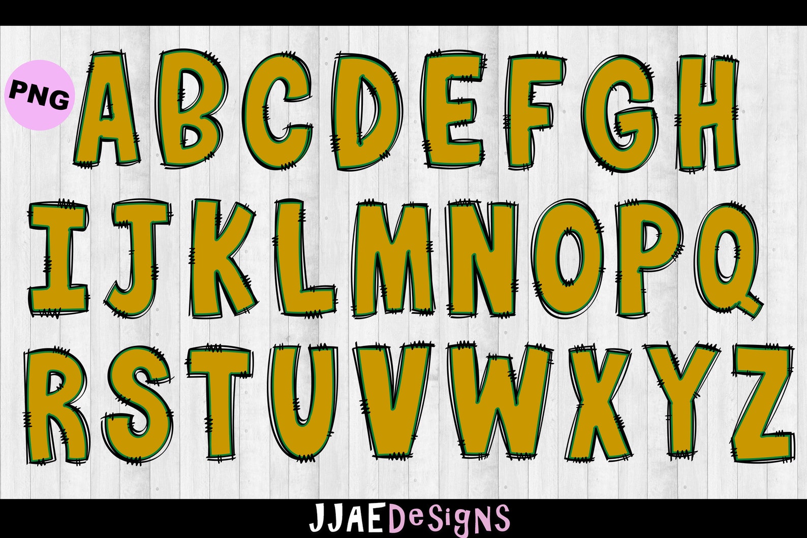 Green & Gold Alphabet PNG Letters Doodle Letters PNG Letters - Etsy