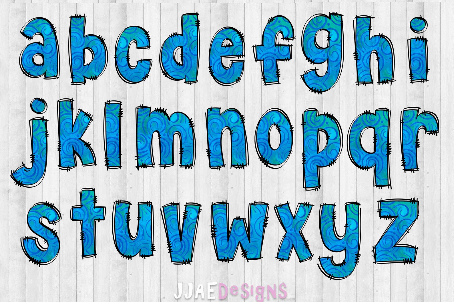 Blue Swirl PNG Letters Doodle Sublimation Alphabet Bundle - Etsy