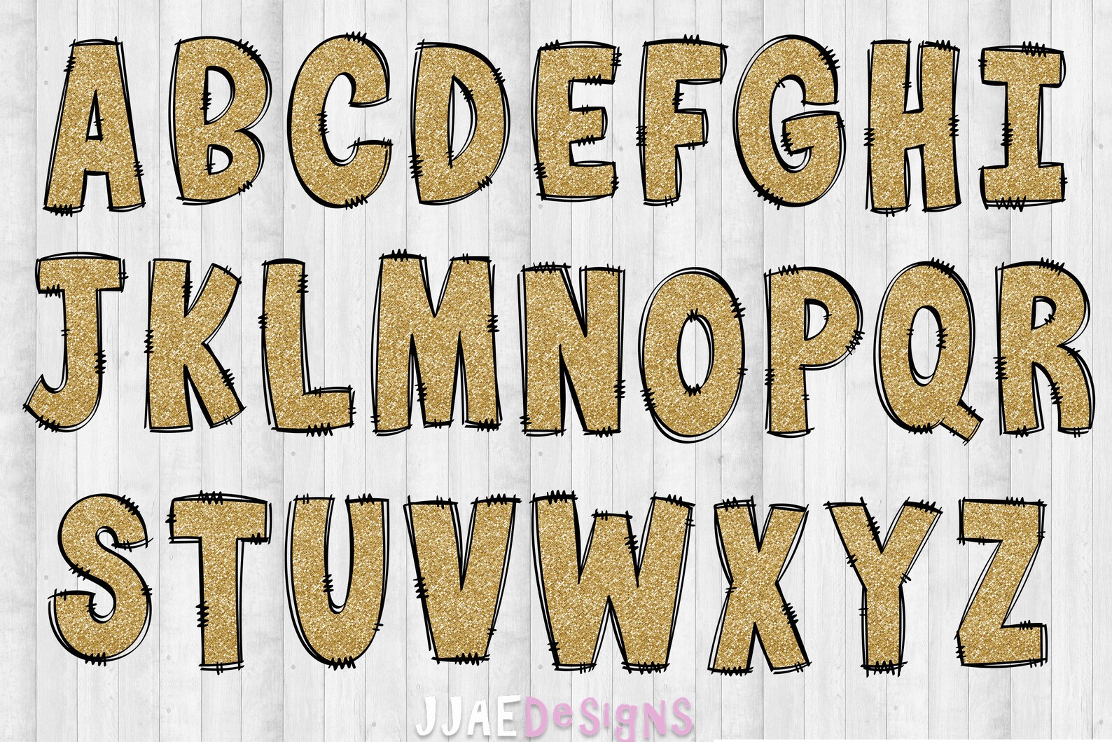 Gold Glitter Doodle Letters, Glitter Alphabet Letters, Gold PNG, Gold ...