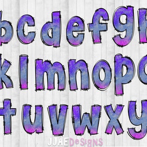 Watercolor PNG Letters, Purple Blue Doodle Sublimation Alphabet, Blue ...
