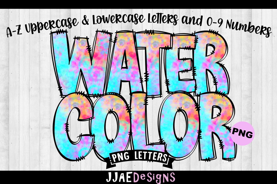 Watercolor PNG Letters, Doodle Sublimation Alphabet Bundle, Rainbow ...
