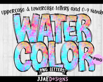 Rainbow Ink Watercolor PNG Letters, Doodle Sublimation Alphabet Bundle ...