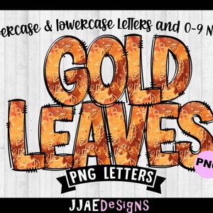 Gold Leaves PNG Letters, Doodle Alphabet, PNG Doodle Letters Set PNG ...