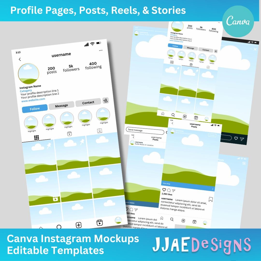 Instagram Profile Mockup Editable Canva Template, Social Media Mockup ...