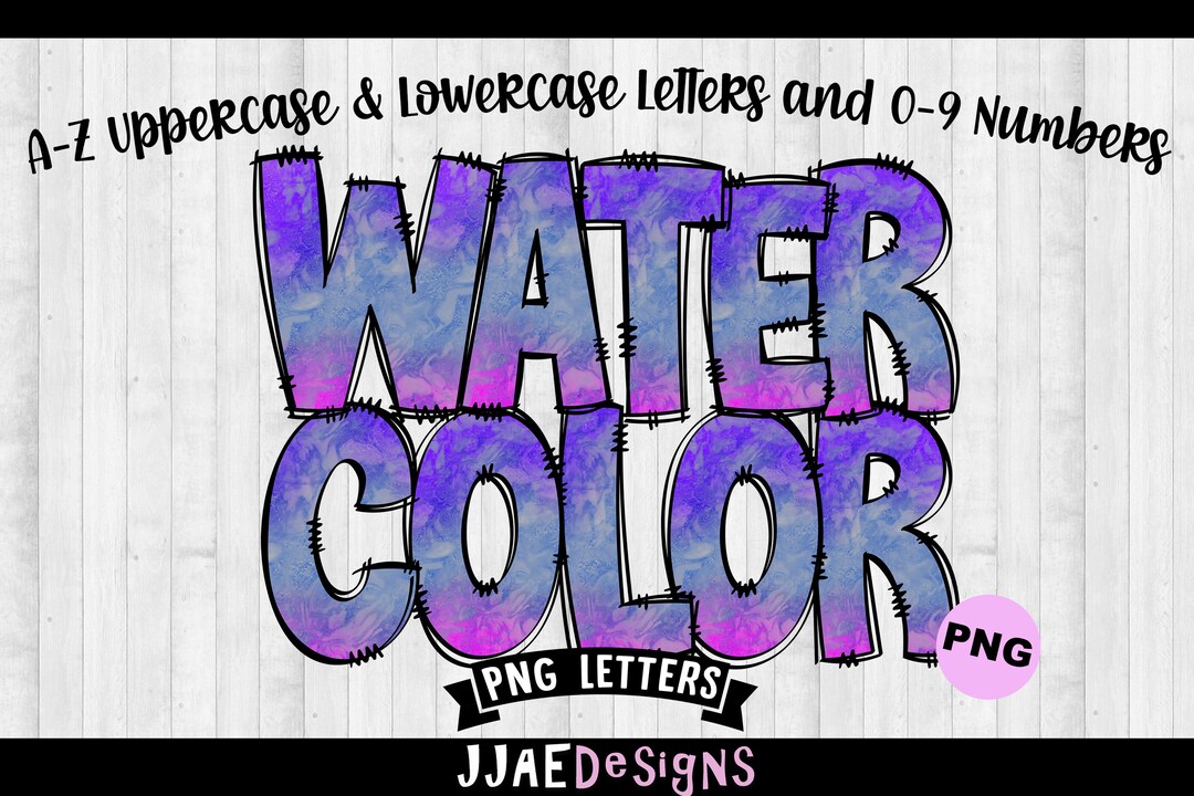 Watercolor PNG Letters, Purple Blue Doodle Sublimation Alphabet, Blue ...